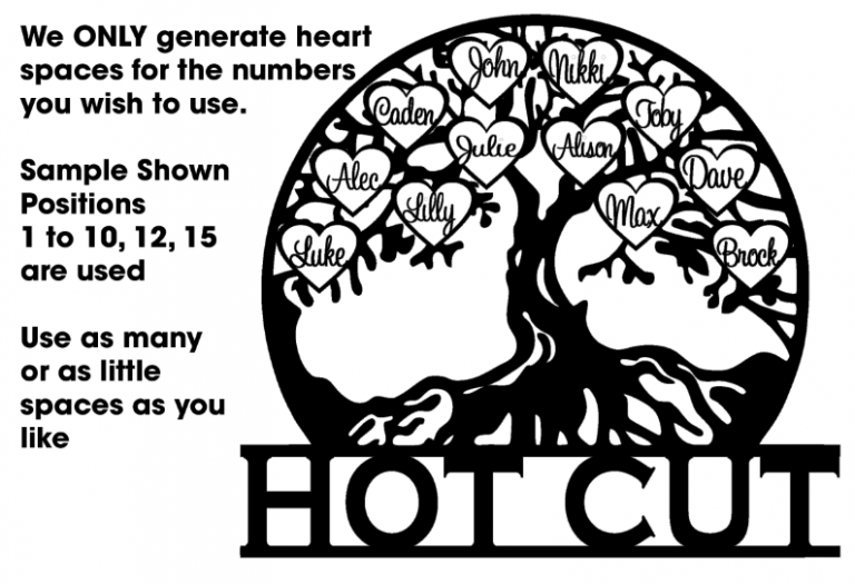 Customised Family Tree - Up to 21 Hearts - 80cm - Hot Cut